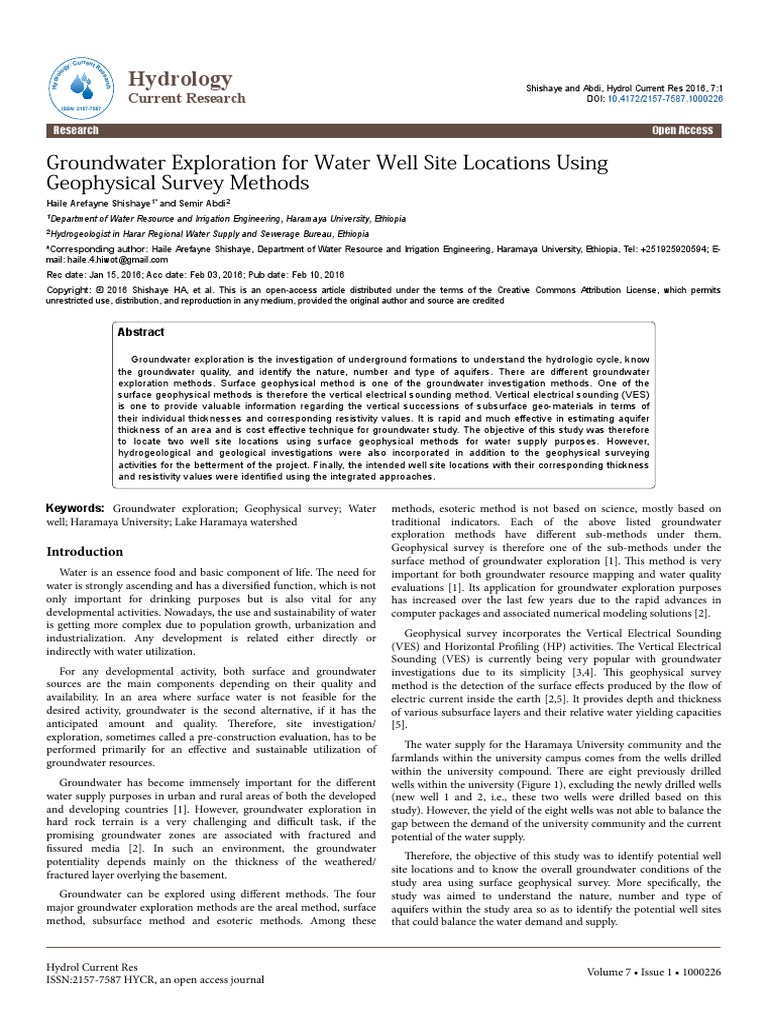 Groundwater Exploration For Water Well Site Locations Usinggeophysical ...