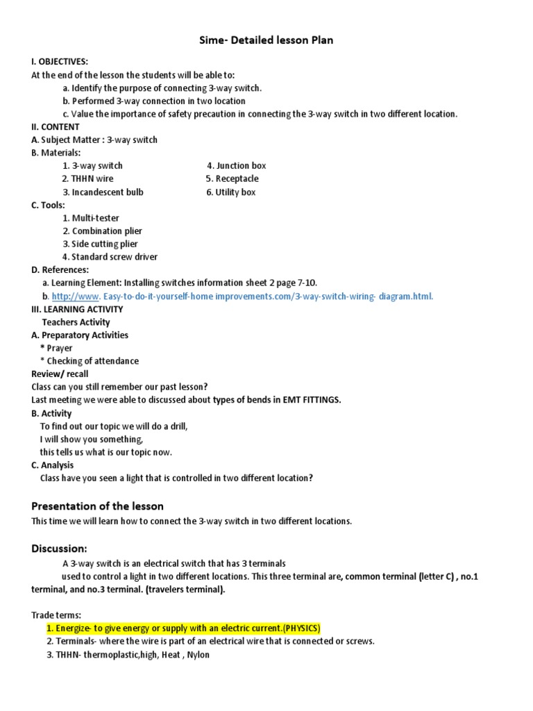 3 Way Switch Lesson Pdf Switch Lesson Plan