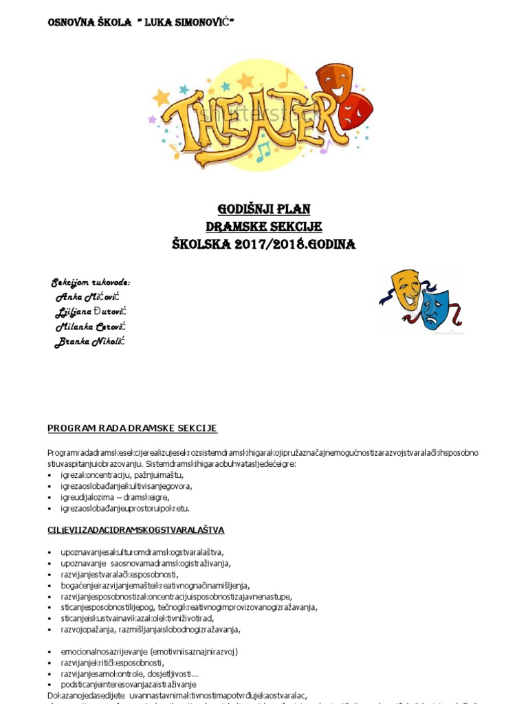 Dramska Sekcija Godic5a1nji Plan | PDF