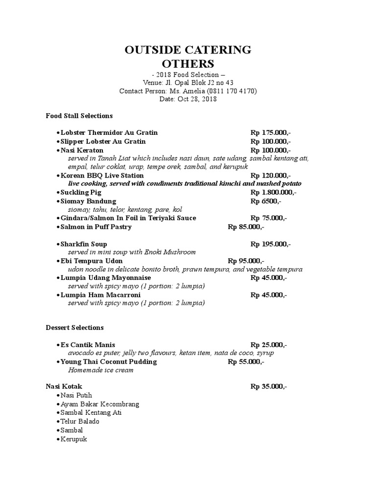 Suggested Menu For Ms. Amelia | PDF