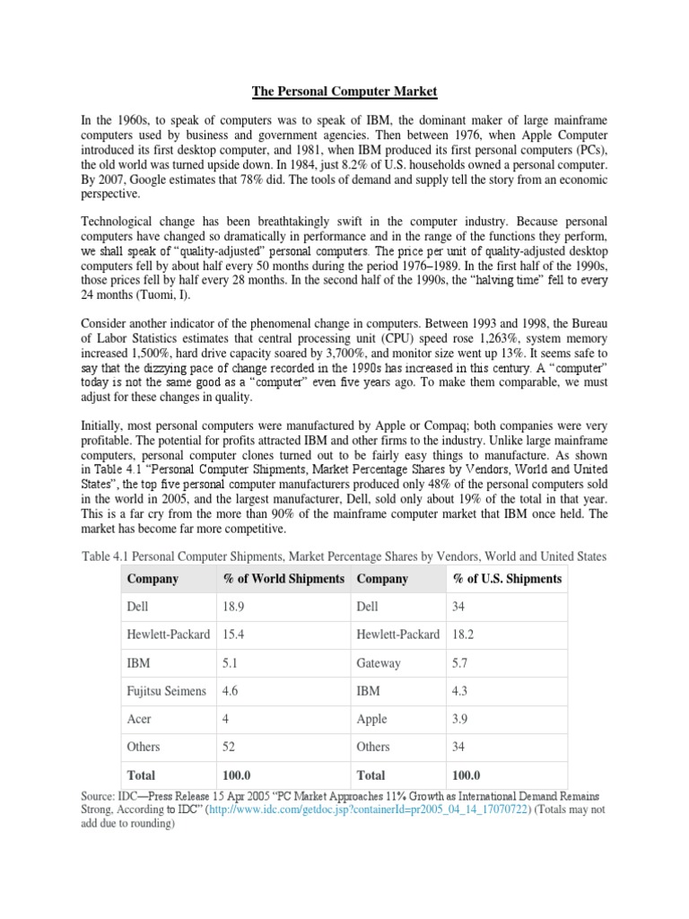 Rise of Personal Computer Market | PDF | Personal Computers | Economic ...