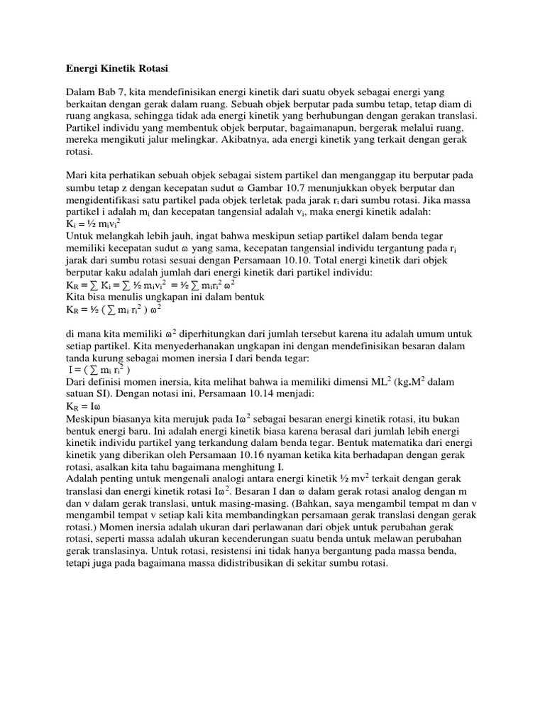 Energi Kinetik Rotasi Dan Momen Kelembaman | PDF