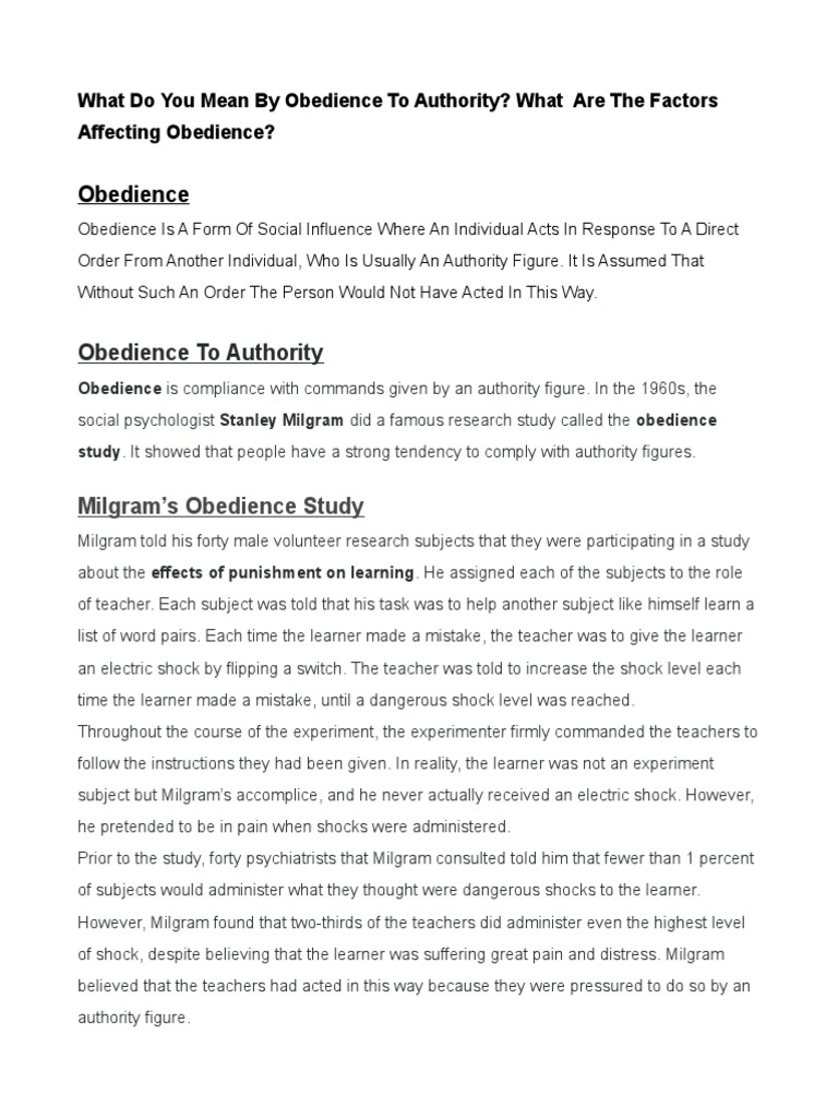 Obedience To Authority | PDF | Obedience (Human Behavior ...