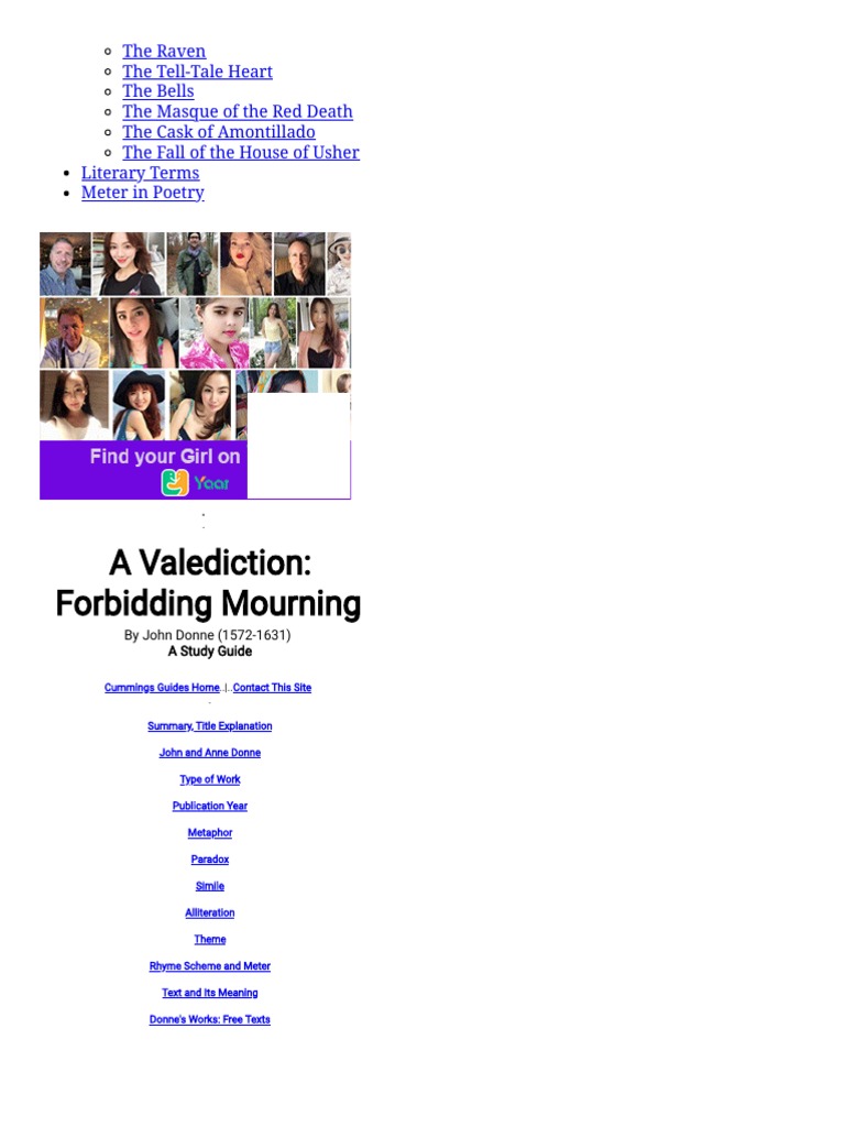 A Valediction - Forbidding Mourning | PDF | Poetry | Metre (Poetry)