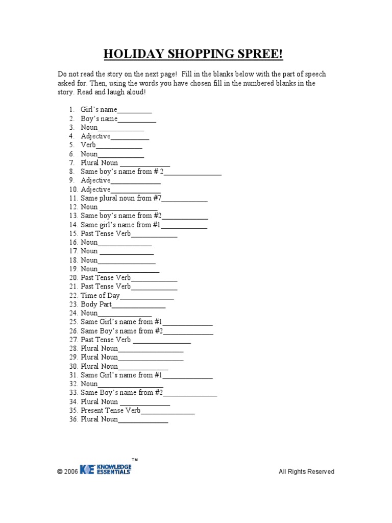 Activity - Grade 3-5 - Language Arts - Holiday Shopping Spree | PDF ...