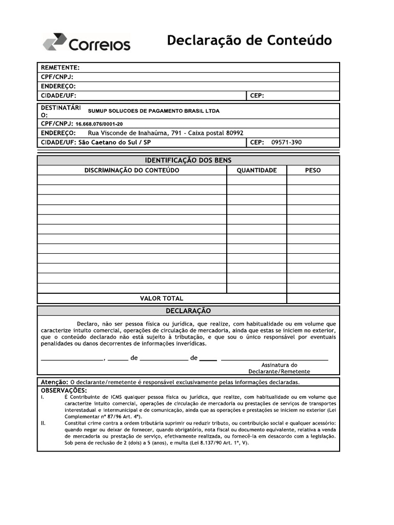 Ficha Dos Correios | PDF