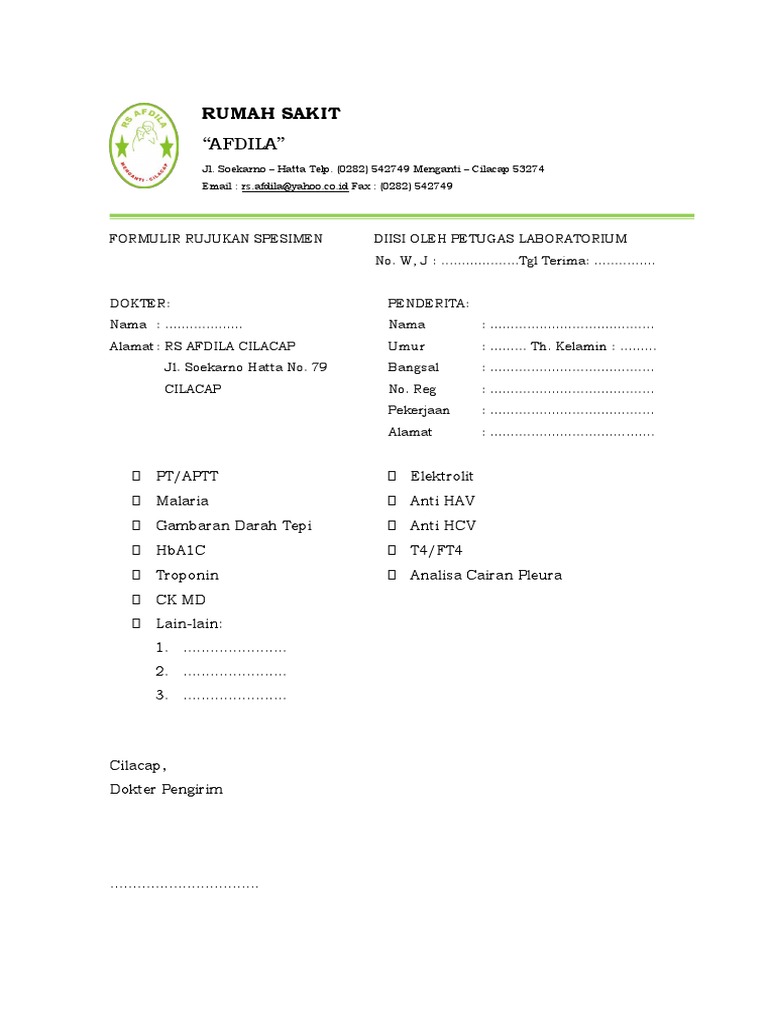 Formulir Rujukan Spesimen | PDF