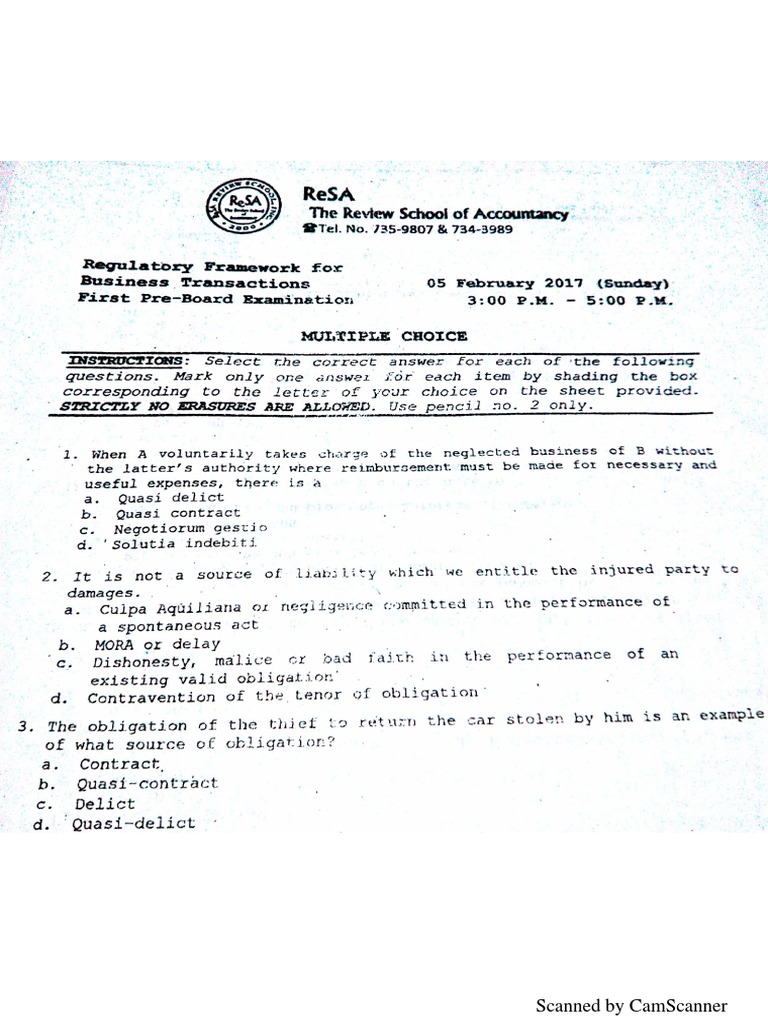 Reviewing Business Transactions: A Multiple Choice Quiz on Contract and ...