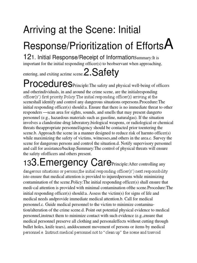 Initial Response to Crime Scene Safety | PDF | Crime Scene | Prevention