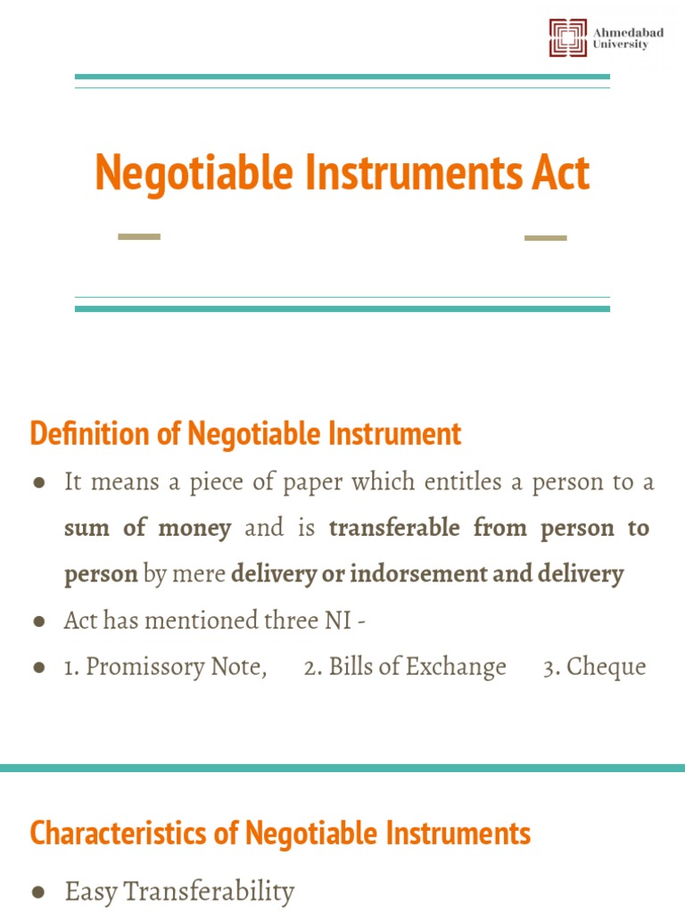 Negotiatiable Instrument | PDF | Negotiable Instrument | Promissory Note