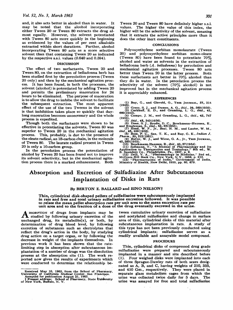 3, March: Absorption and Excretion of Sulfadiazine After Subcutaneous ...