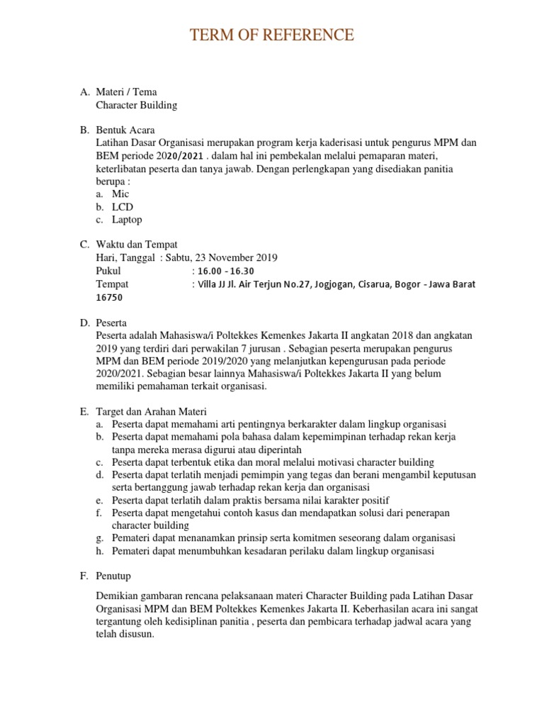 TOR Character Building 2019 | PDF