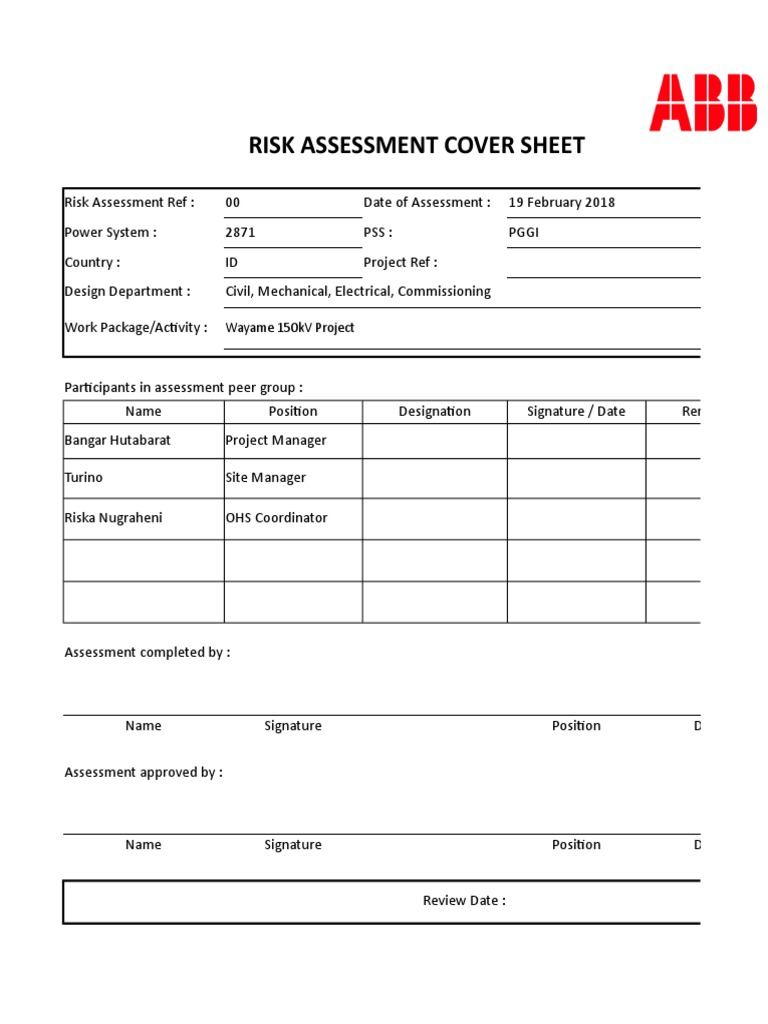 Risk Assessment Cover Sheet: Wayame 150kV Project | PDF | Hazards ...