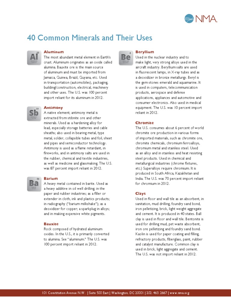 NMA Fact Sheet 40 Minerals and Uses | PDF | Metals | Zinc