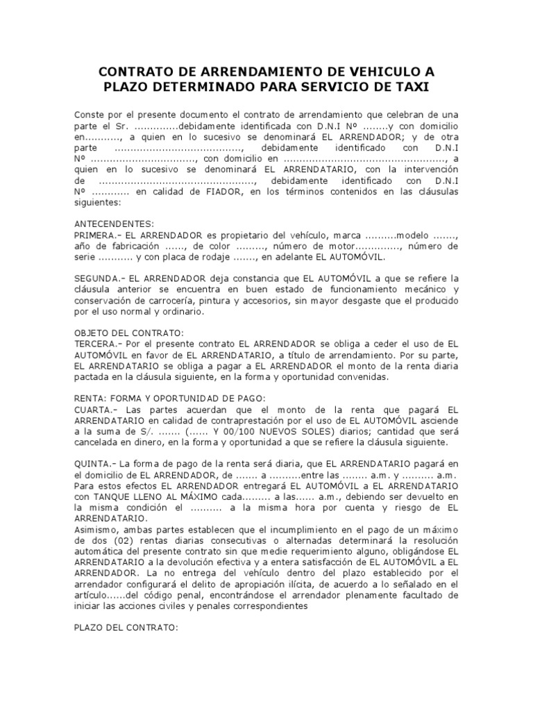 Contrato Arrendamiento de Taxi | PDF | Alquiler | Justicia