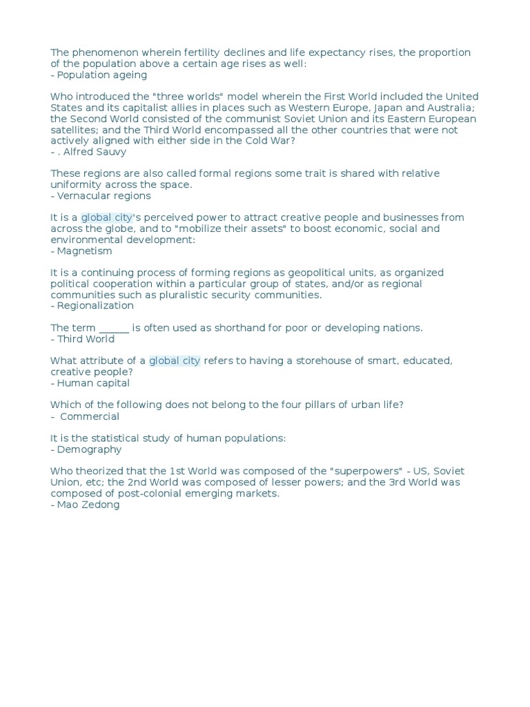 Contemporary World Quiz 3 7 - 10 PDF | PDF