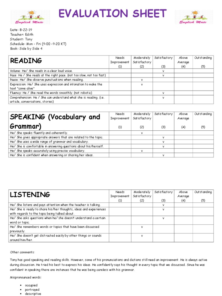 Evaluation Sample | PDF | Fluency | Psychological Concepts