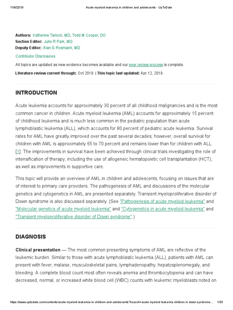 Acute Myeloid Leukemia in Children and Adolescents - UpToDate | PDF ...