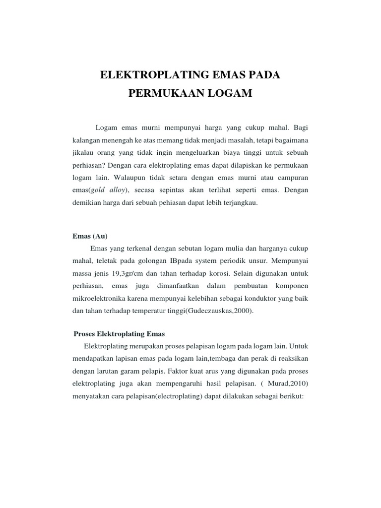 Elektroplating Emas Pada Permukaan Loga1 | PDF