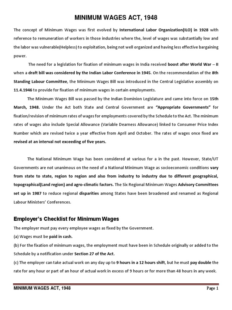 Minimum Wages Act, 1948 | PDF | Minimum Wage | Wage