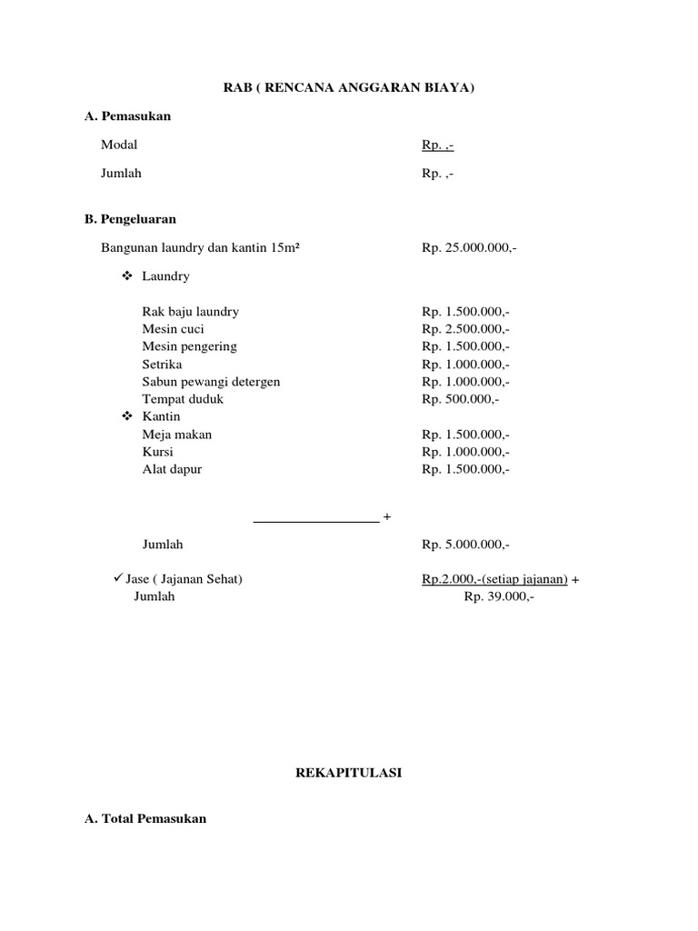 RAB Laundry dan Kantin Sehat 2023 | PDF | Griya & Taman | Kesehatan ...