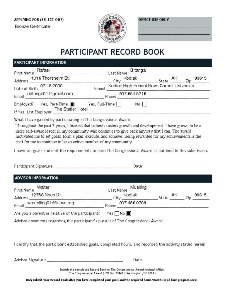 Participant Record Book: Bronze Certificate | PDF