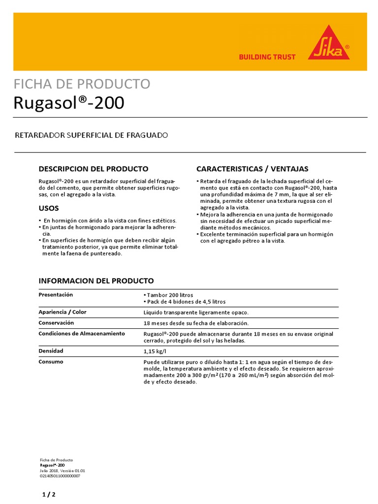 Rugasol 200 | PDF | Hormigón | Materiales