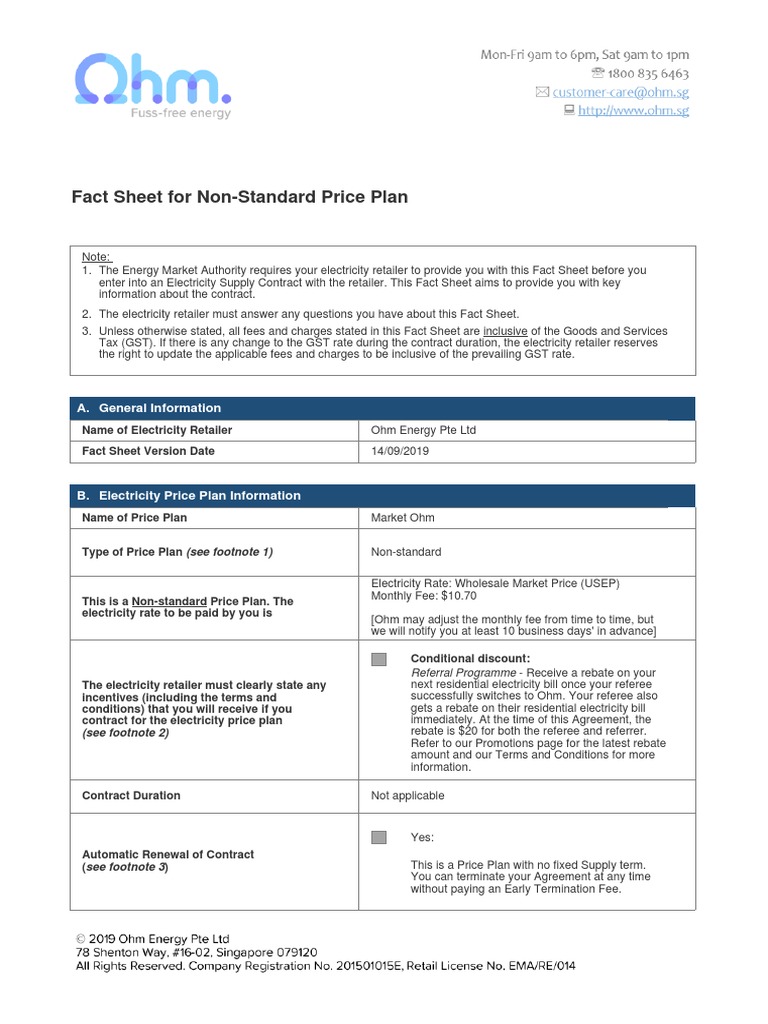 Fact Sheet For Non-Standard Price Plan: A. General Information ...