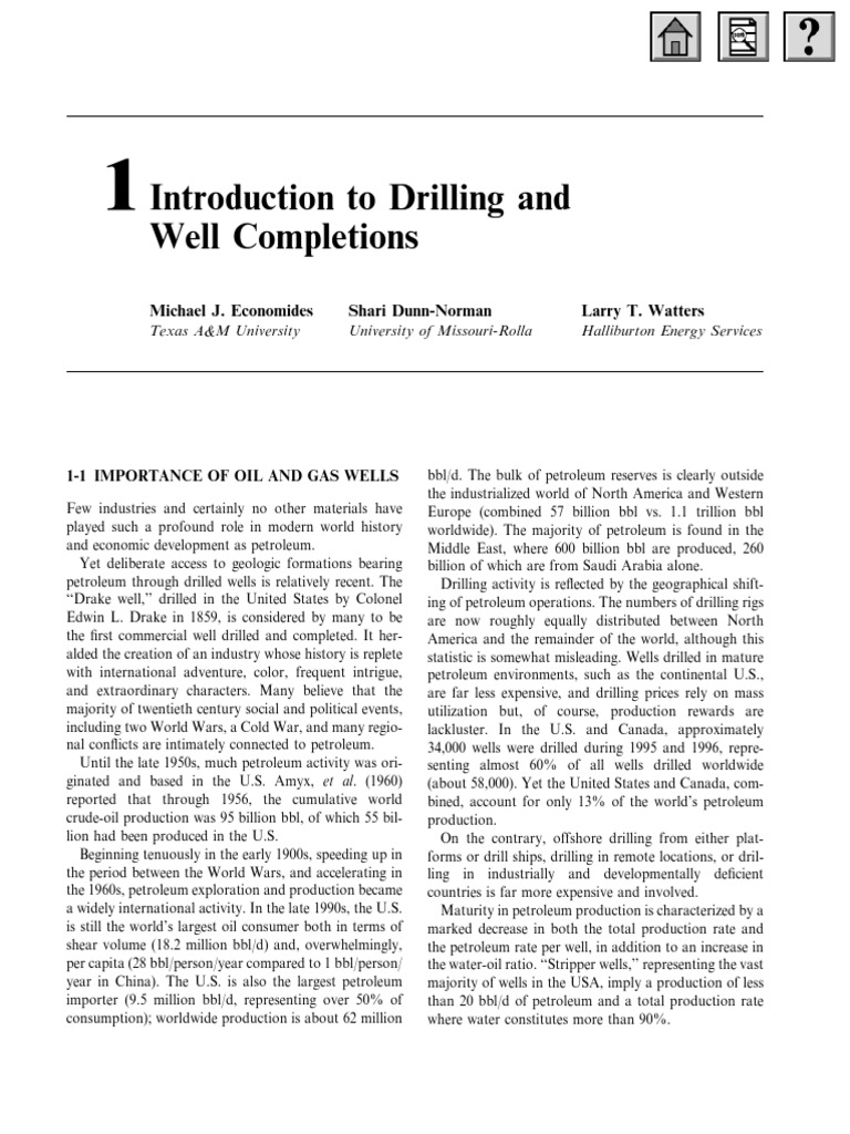 Introduction To Drilling and Well Completions: Michael J. Economides ...