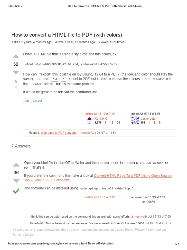 How To Convert A HTML File To PDF (With Colors) - Ask Ubuntu | PDF ...
