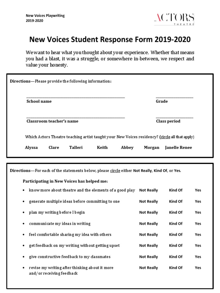 NV Student Response Form 1920 | PDF