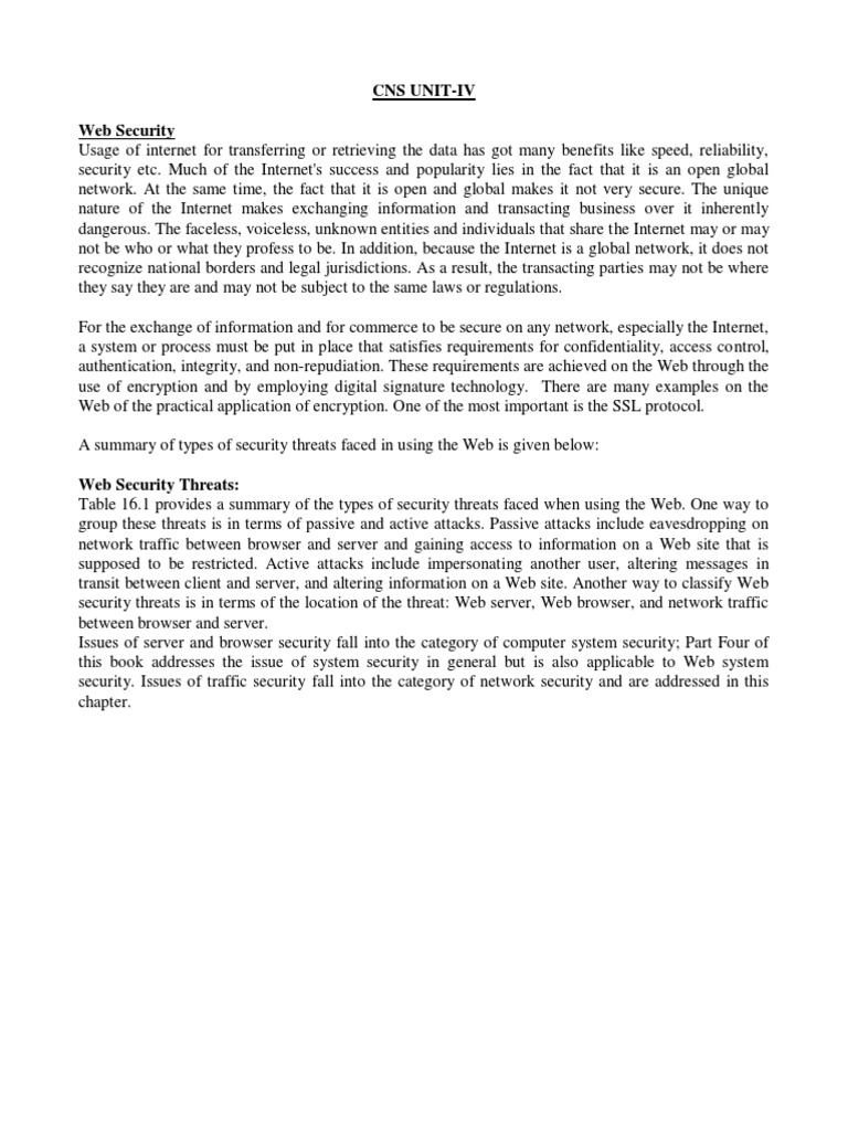 Cns Unit-Iv Web Security | PDF | Transport Layer Security | Secure Shell