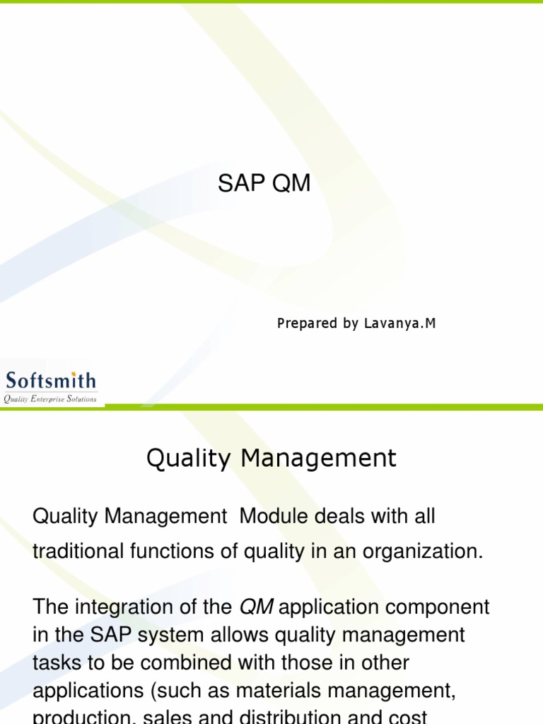 SAP QM: Quality Management Module Overview | PDF | Specification ...