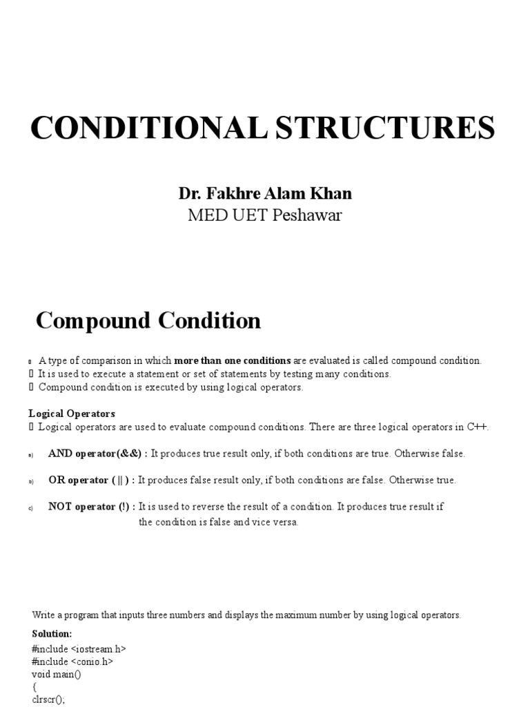 Conditional Structures: MED UET Peshawar | PDF | Software Development ...