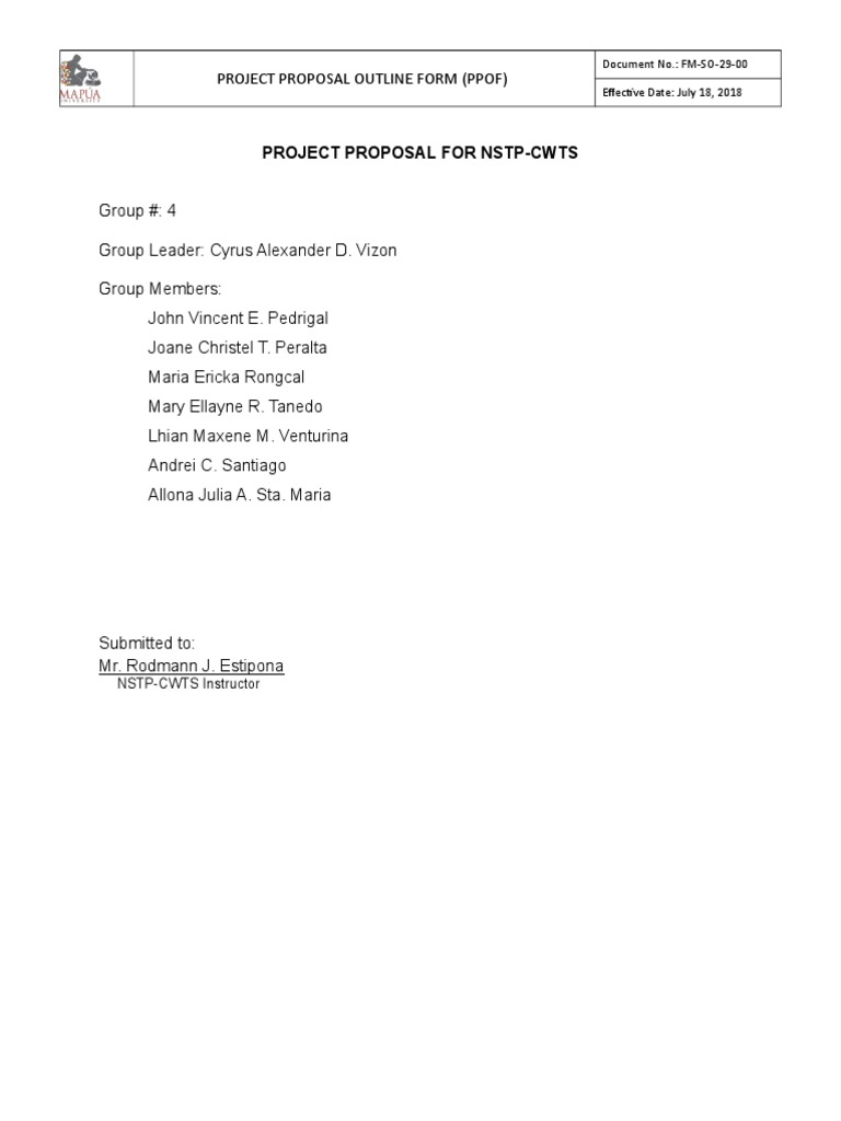 Project Proposal For Nstp-Cwts | PDF | First Aid | Medicine