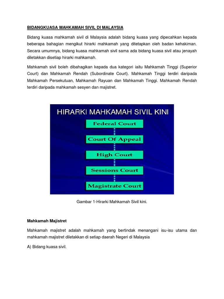 Bidangkuasa Mahkamah Sivil Di Malaysia | PDF