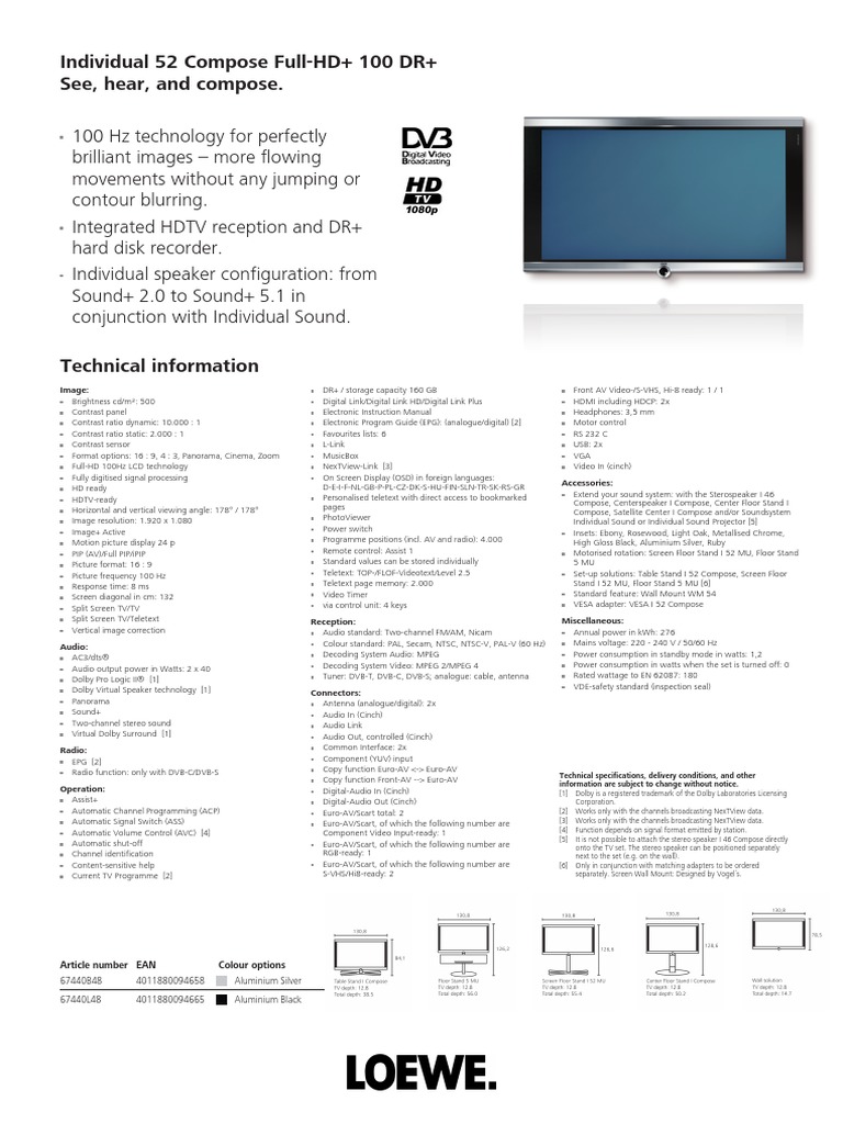 LOEWE Individual Datasheet | PDF | High Definition Television | Video