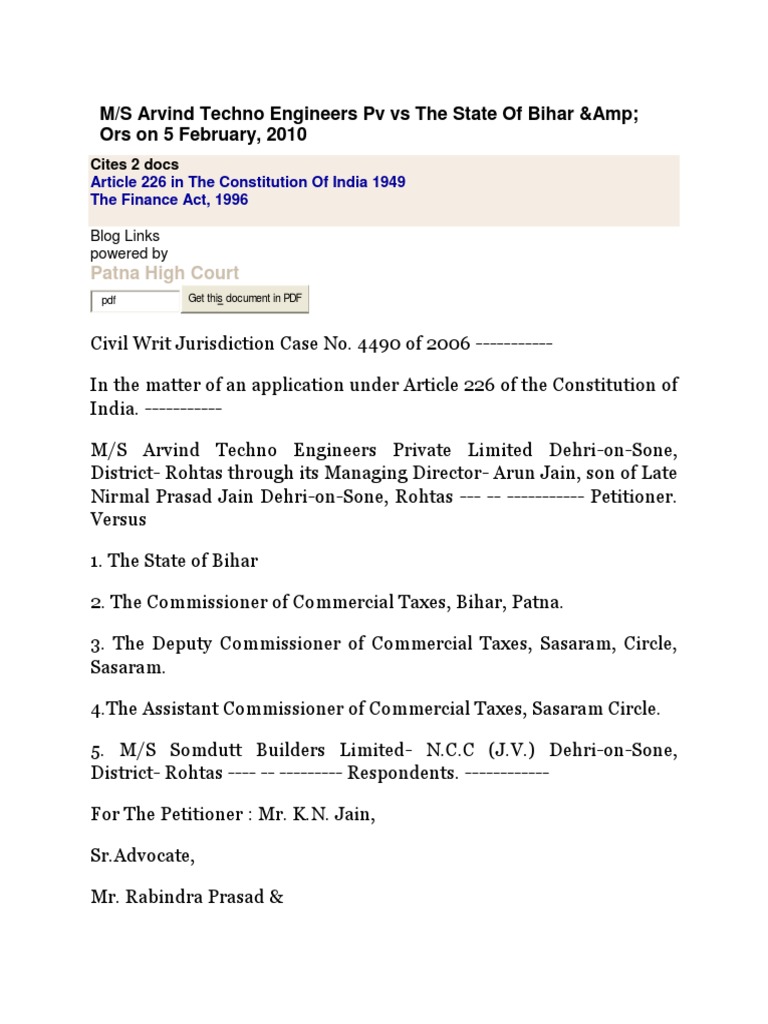 Bihar High Court Upholds Best Judgment Assessment of Contractor | PDF ...