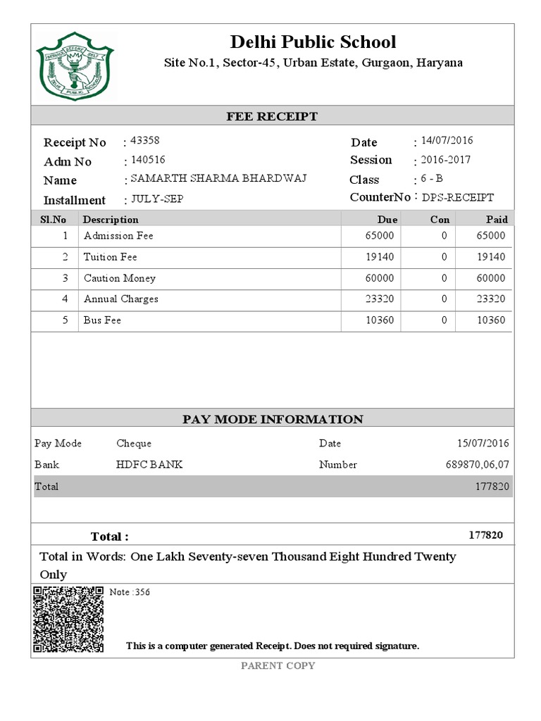 School Fee Payment Receipt | PDF