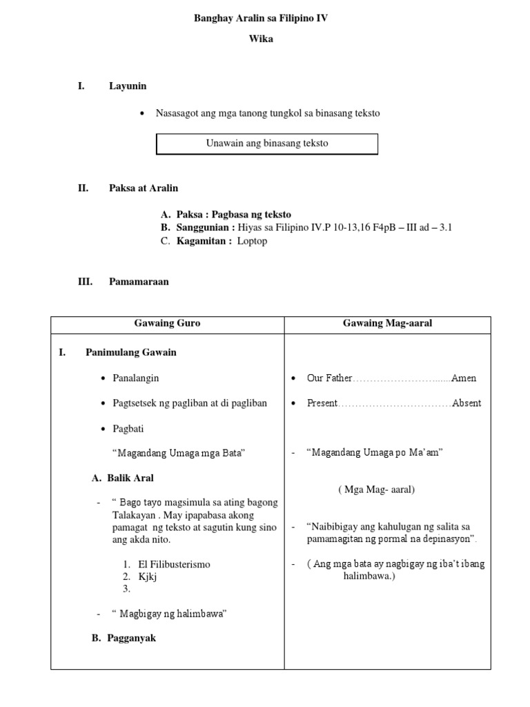 2nd Lesson Plan in Filipino | PDF