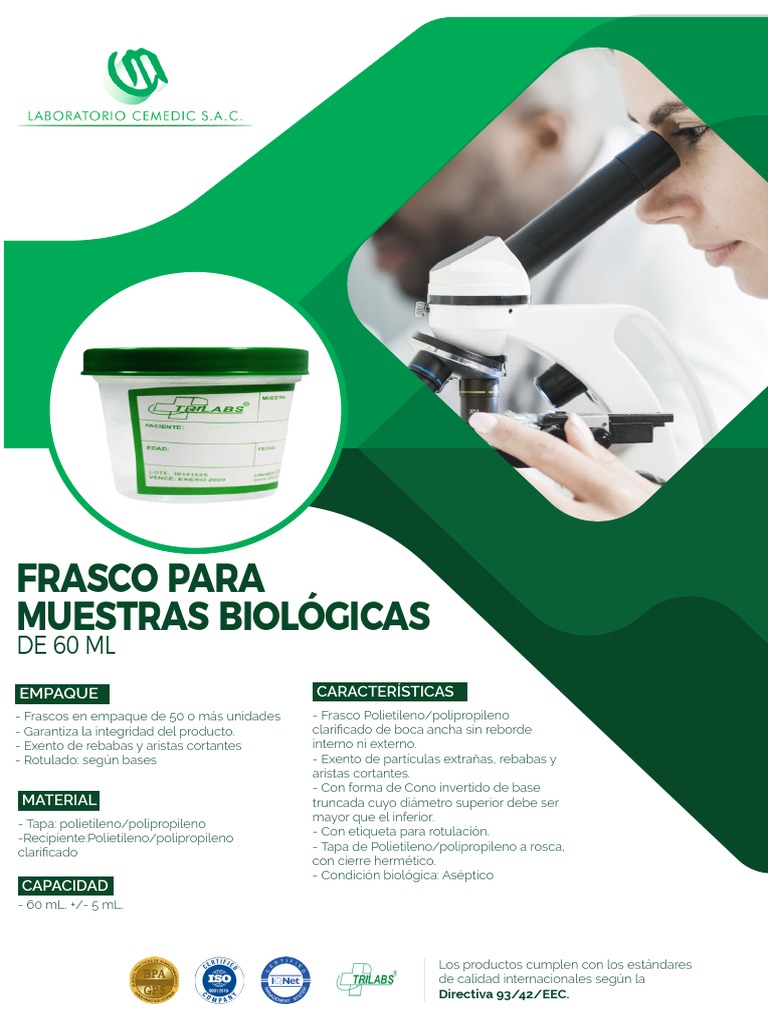 Frasco Biológico 60 ml: Características y Calidad | PDF
