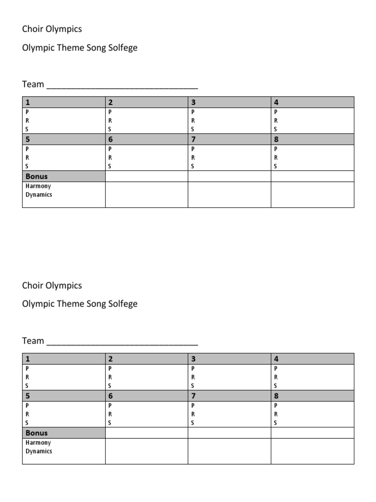 Choir Olympics Theme Song Rubric | PDF