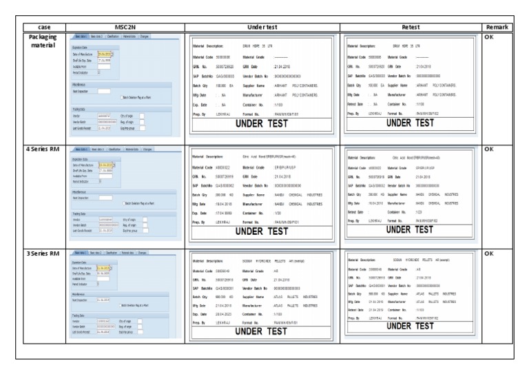Case Msc2N Under Test Retest Remark Packaging Material OK | PDF