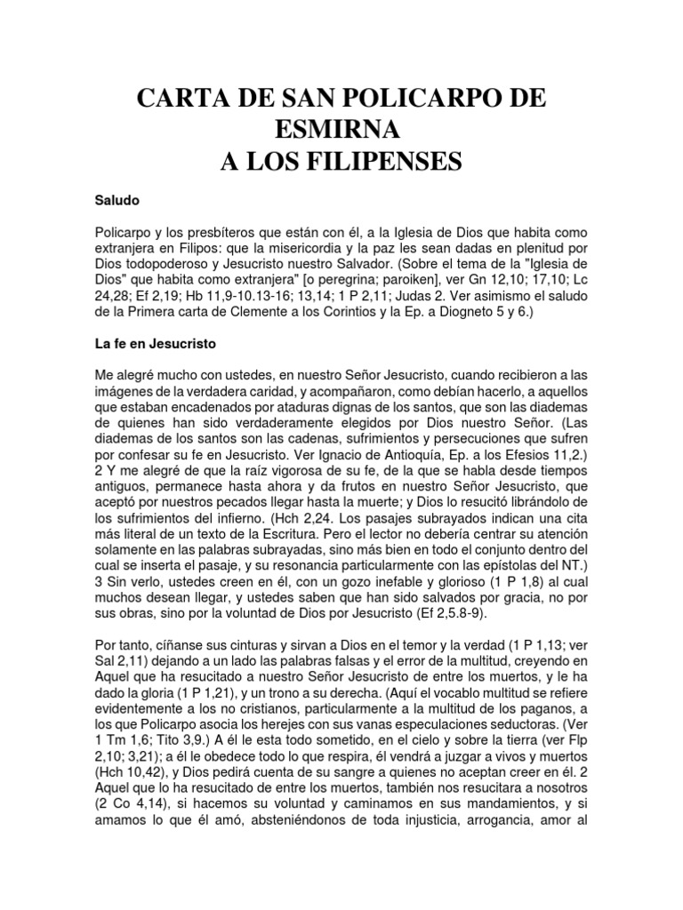 Carta de Policarpo a los Filipenses | PDF | Fe | Pablo el apóstol