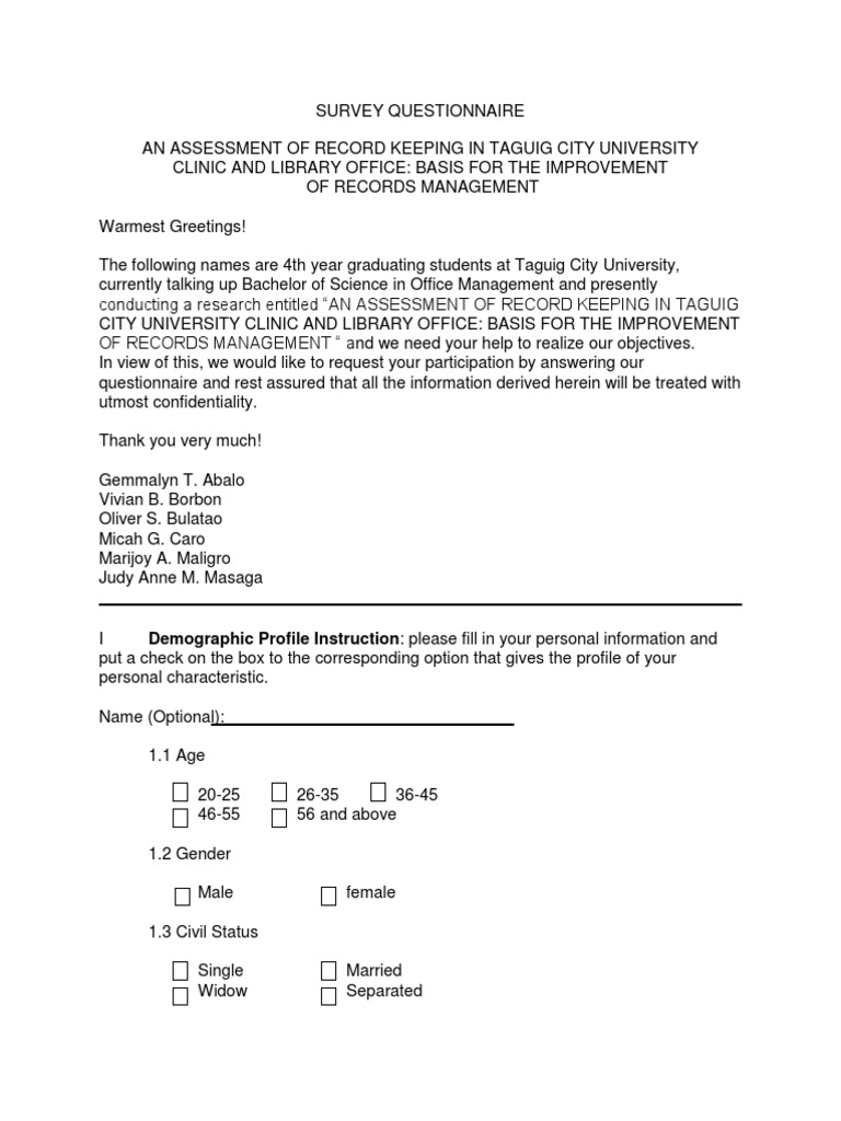 Demographic Profile Instruction: Please Fill in Your Personal ...