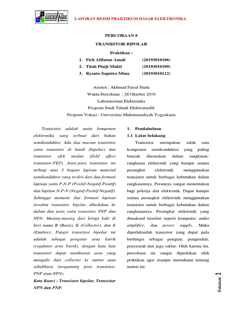 Karakteristik dan Aplikasi Transistor Bipolar | PDF