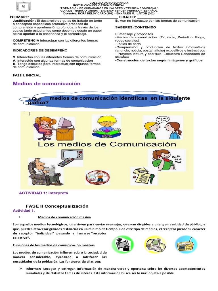 Guia de Español Grado Tercero, Tercer Periodo Alumnos | PDF | Medios de ...