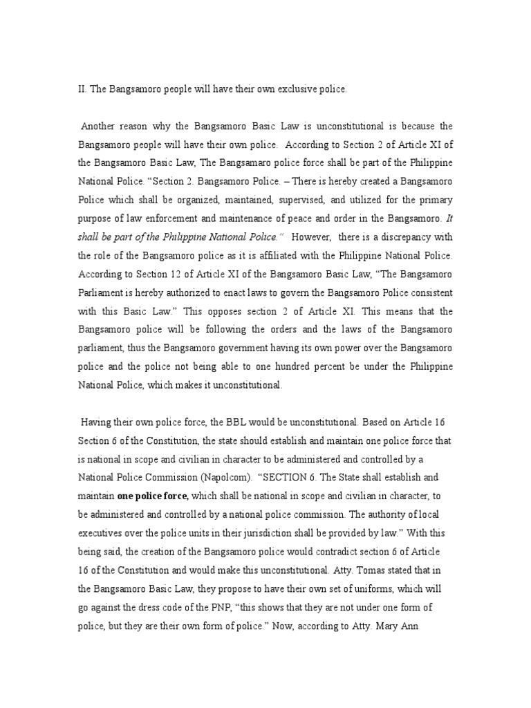 BBL Police Force Unconstitutional | PDF | Constitutional Law | Ethical ...