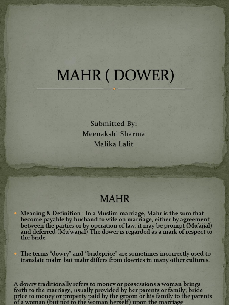 Mahr: The Islamic Concept of Dower | PDF | Marriage, Unions And ...