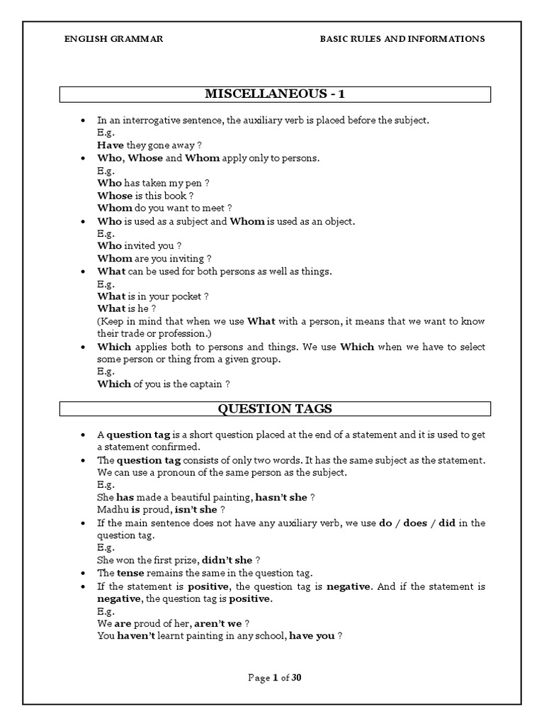 English Grammar: Basic Rules Explained | PDF | Grammatical Tense ...
